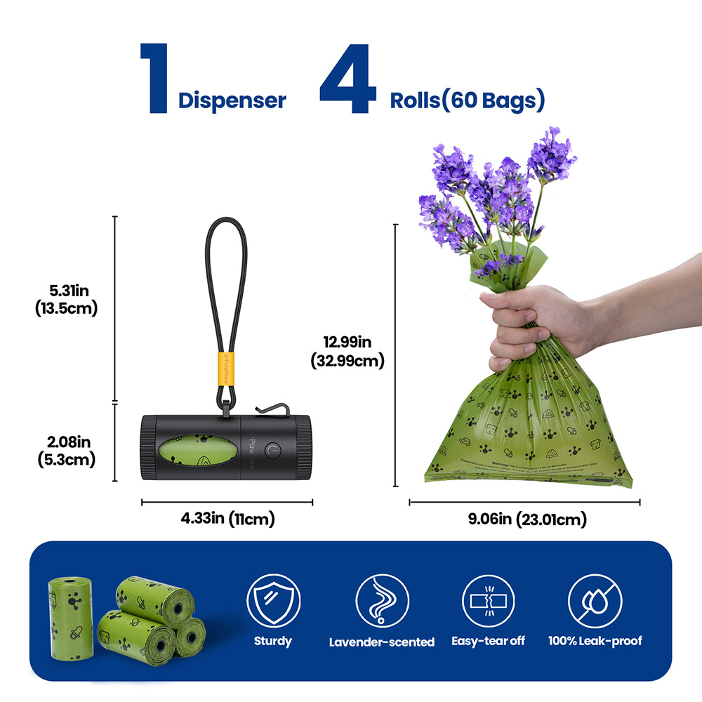 PawView Smart Poop Bag Dispenser, with Retractable Function, Built-in