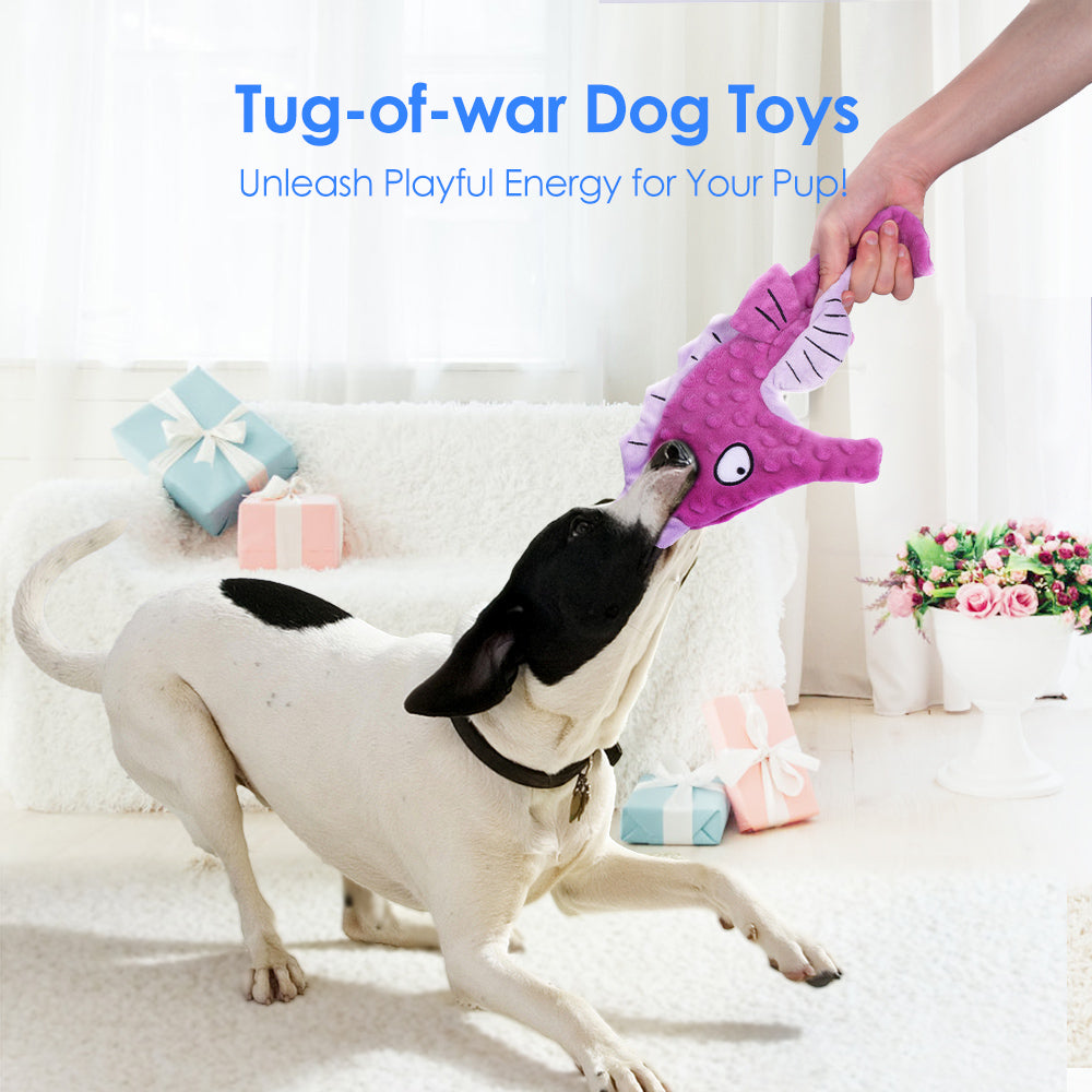 Seahorse Plush Dog Toys - Set of 2 Interactive Squeaky Toys for Entert